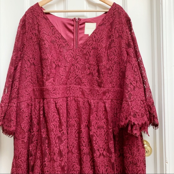 Modcloth | Dresses | Modcloth Bell Sleeve Lace Dress In Burgundy | Poshmark